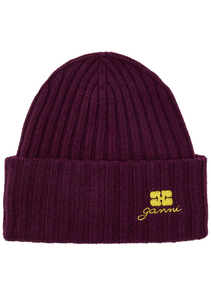 GANNI Core Future Logo-Embroidered Wool-Blend Beanie | endource