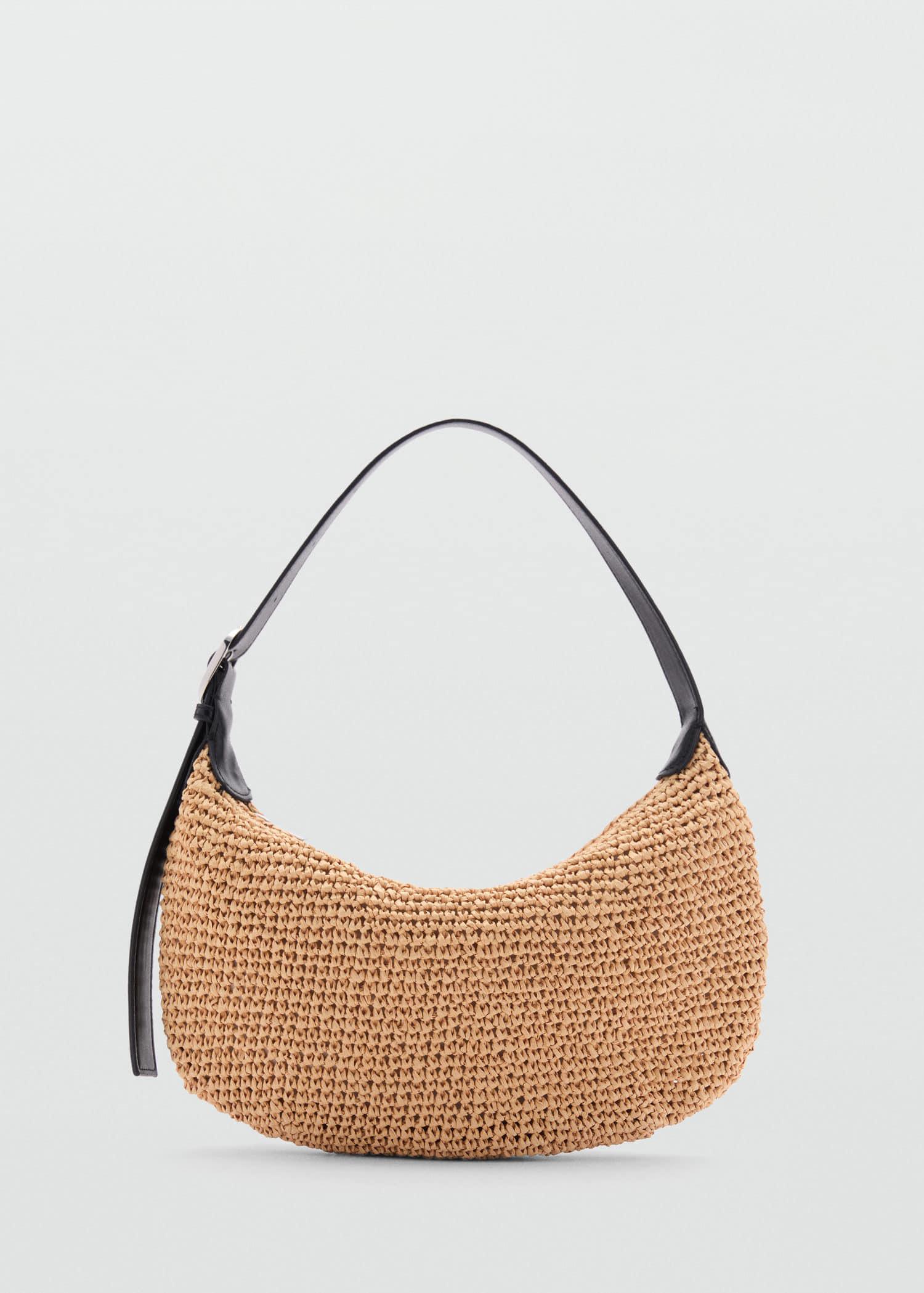 MANGO Natural Fibre Shoulder Bag in Beige | endource