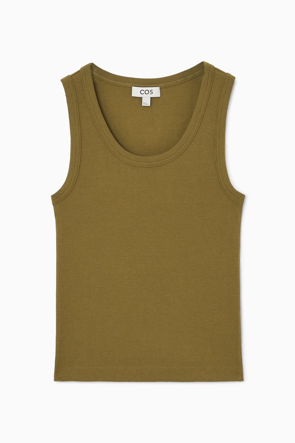COS Scoop-Neck Ribbed Tank Top in DARK KHAKI | Endource
