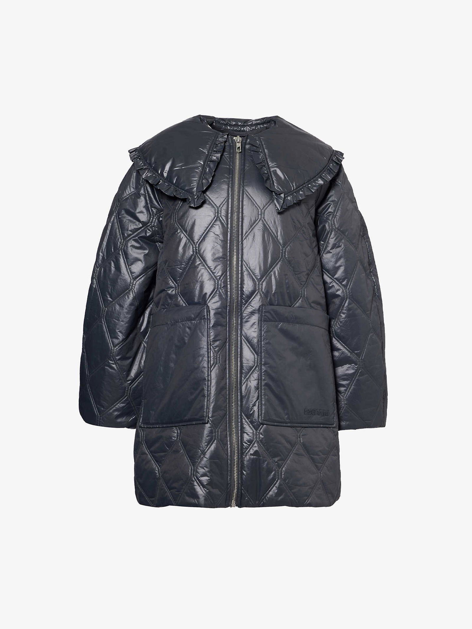 GANNI Shiny Quilted Jacket in BLACK SAND | endource