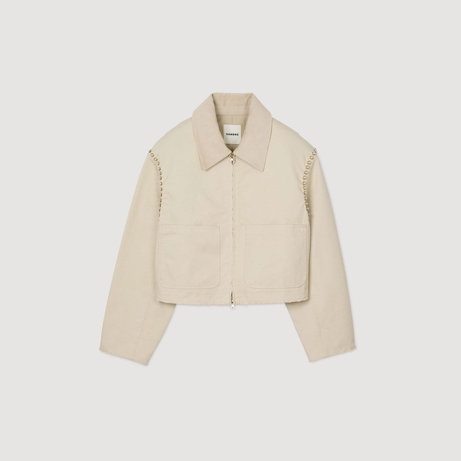SANDRO Jacket With Beaded Details in Beige | endource