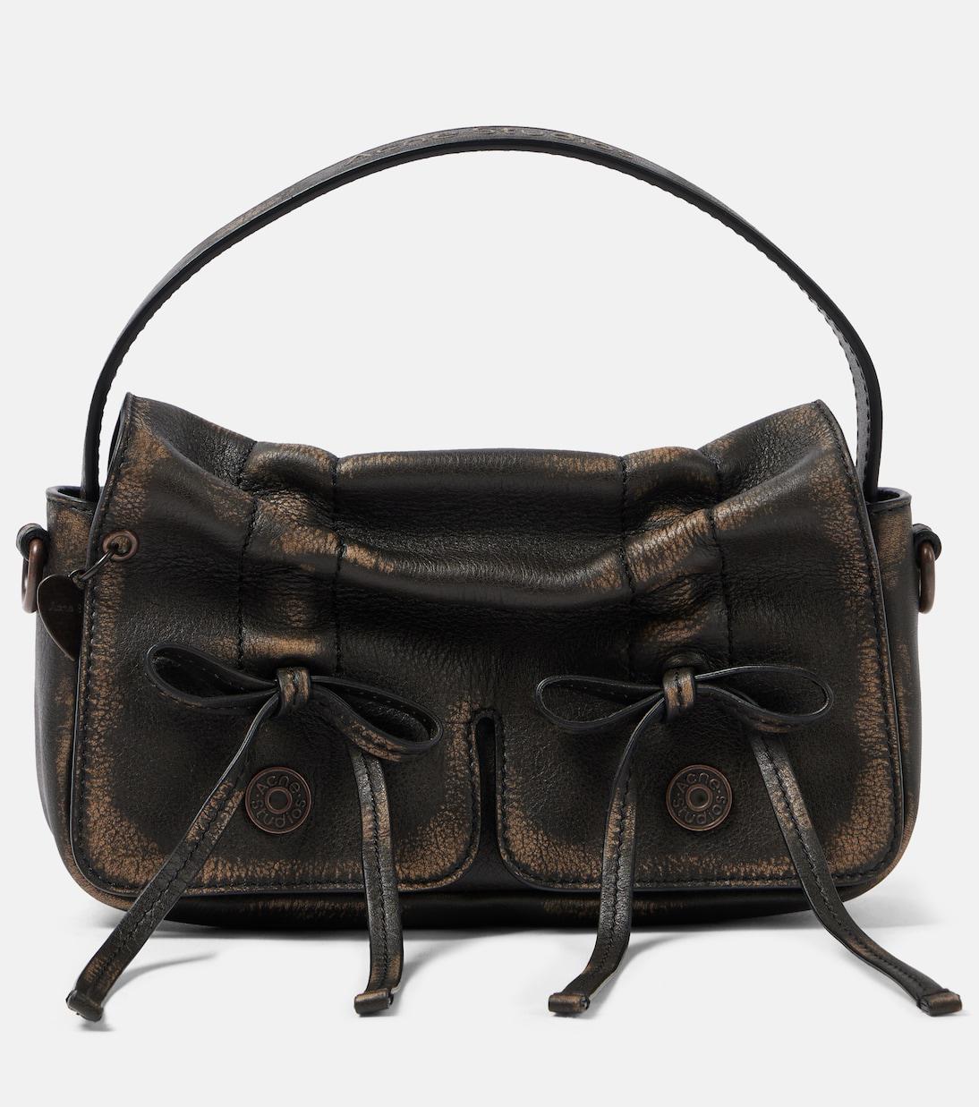 ACNE STUDIOS Micro Bow-Detail Leather Shoulder Bag in Brown | endource