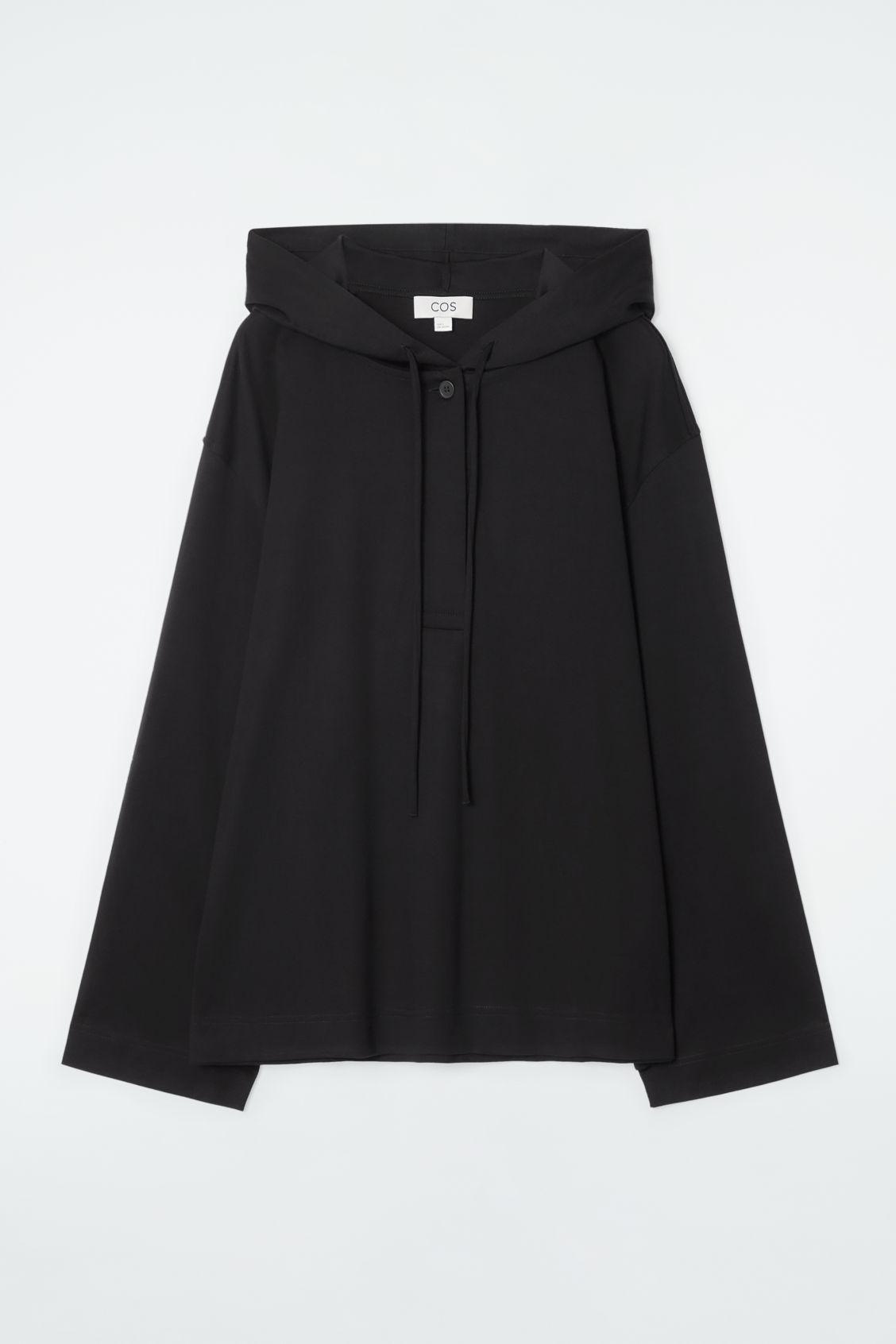 COS Buttoned Lightweight Hoodie in BLACK | endource
