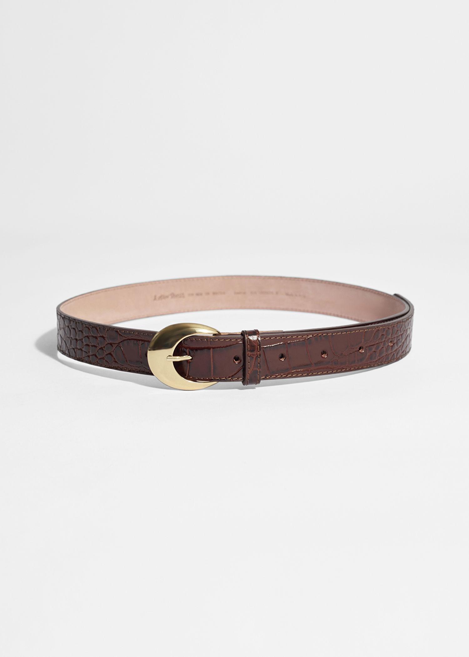 & OTHER STORIES Classic Croco-Leather Belt in Brown | endource