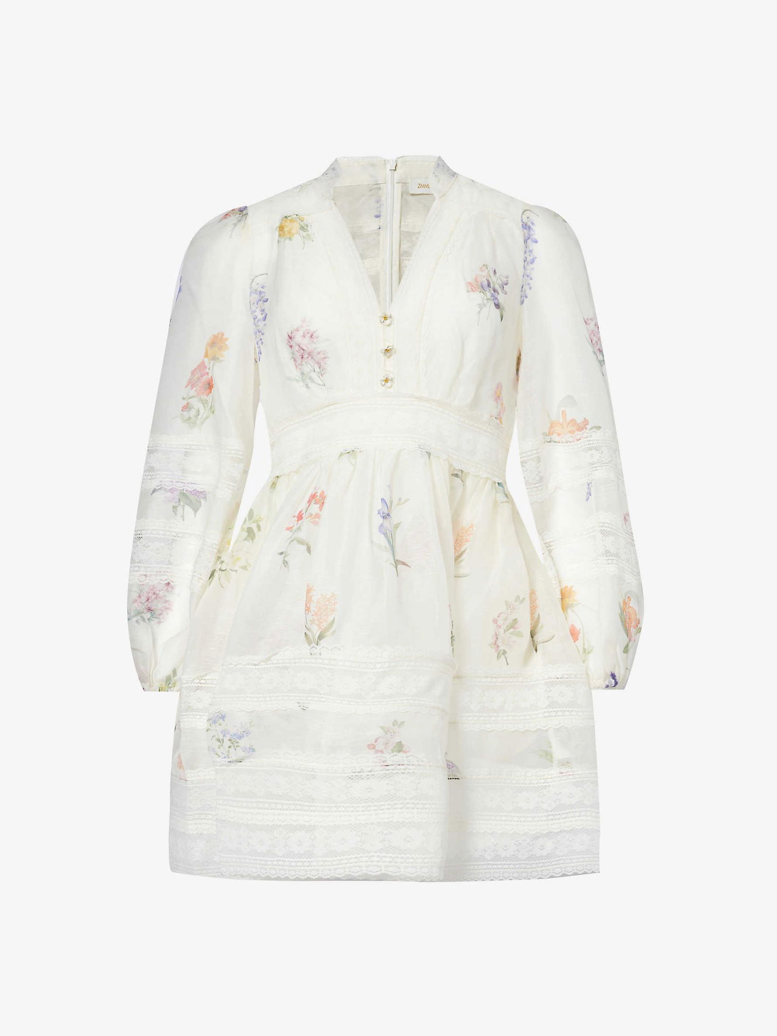ZIMMERMANN Lace Floral Linen And Silk-Blend Mini Dress in Multi ...
