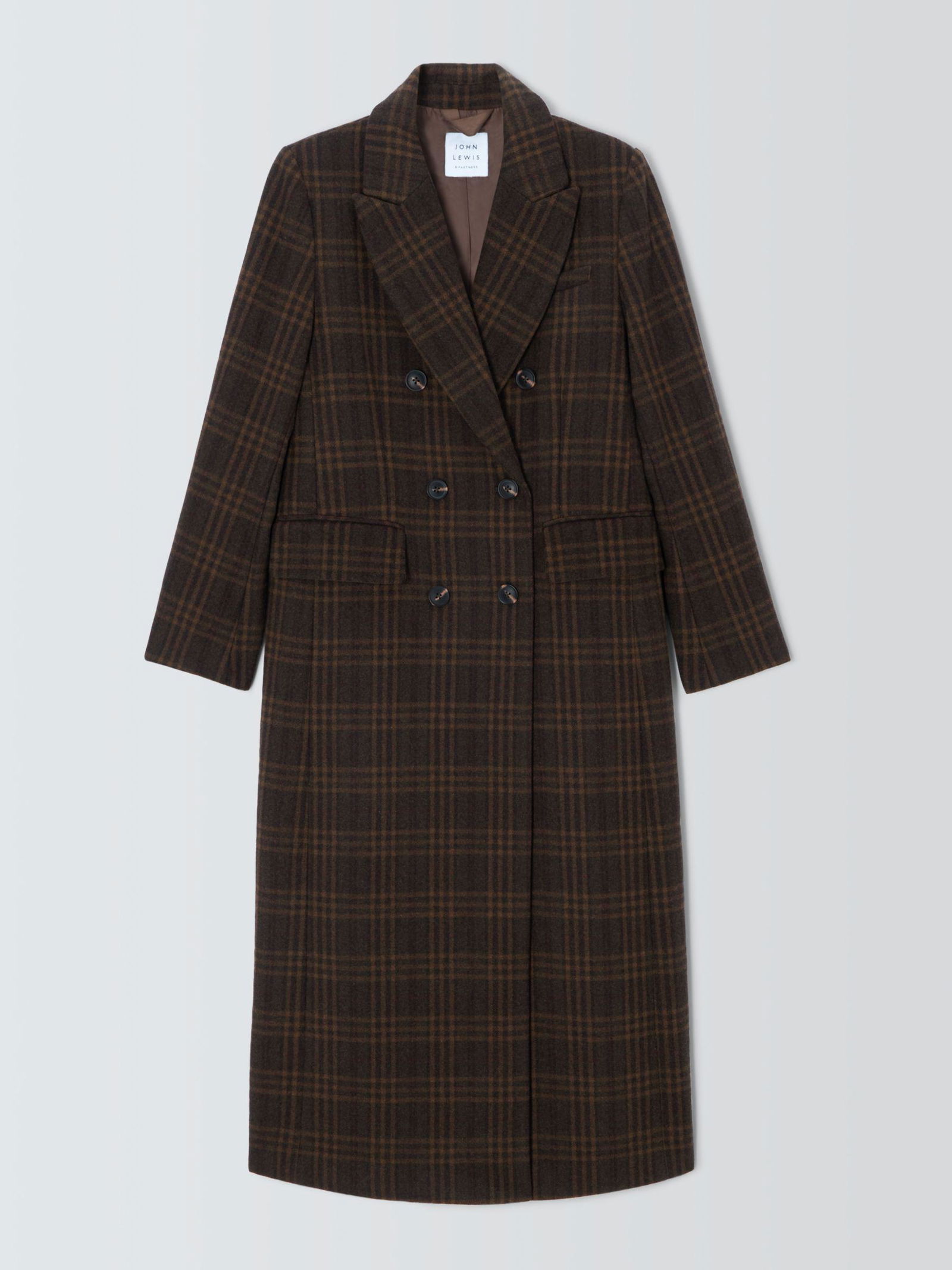 JOHN LEWIS Double Breasted Wool Blend Check Coat | endource