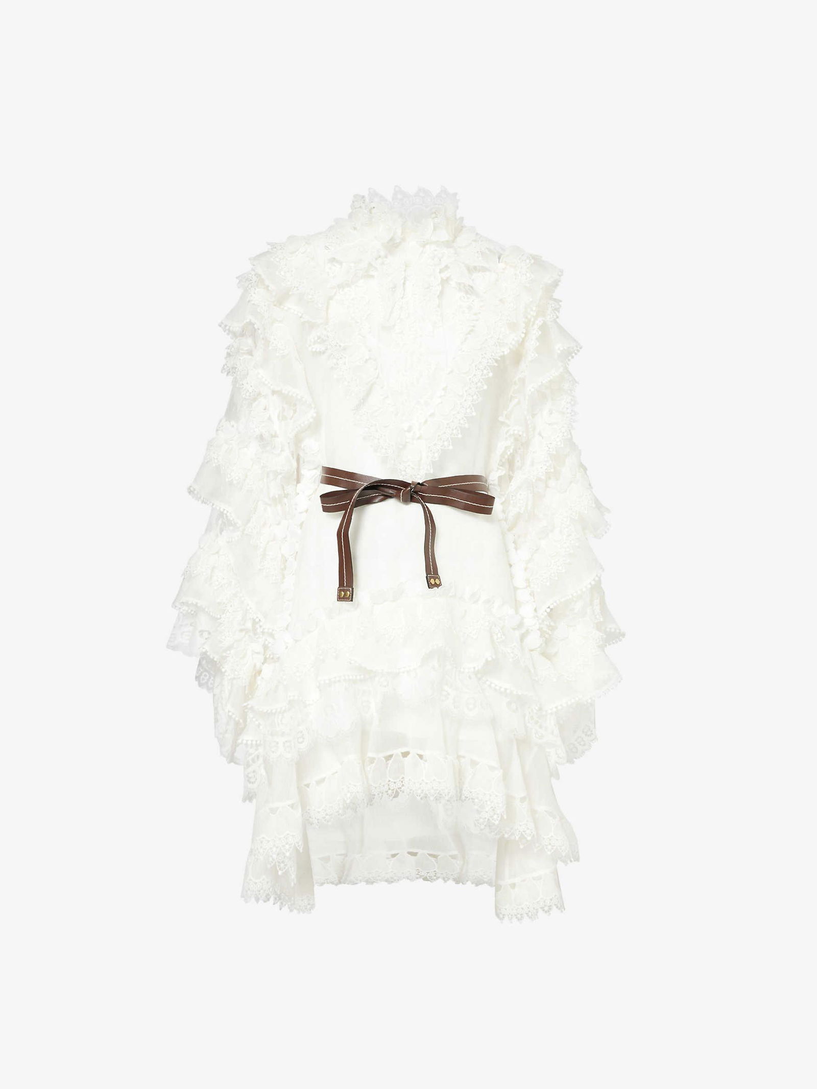 ZIMMERMANN Crush Heart Trim Linen-Blend Mini Dress in IVORY | endource