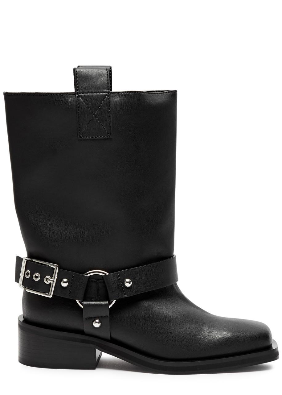 GANNI Leather Mid-Calf Biker Boots | Endource