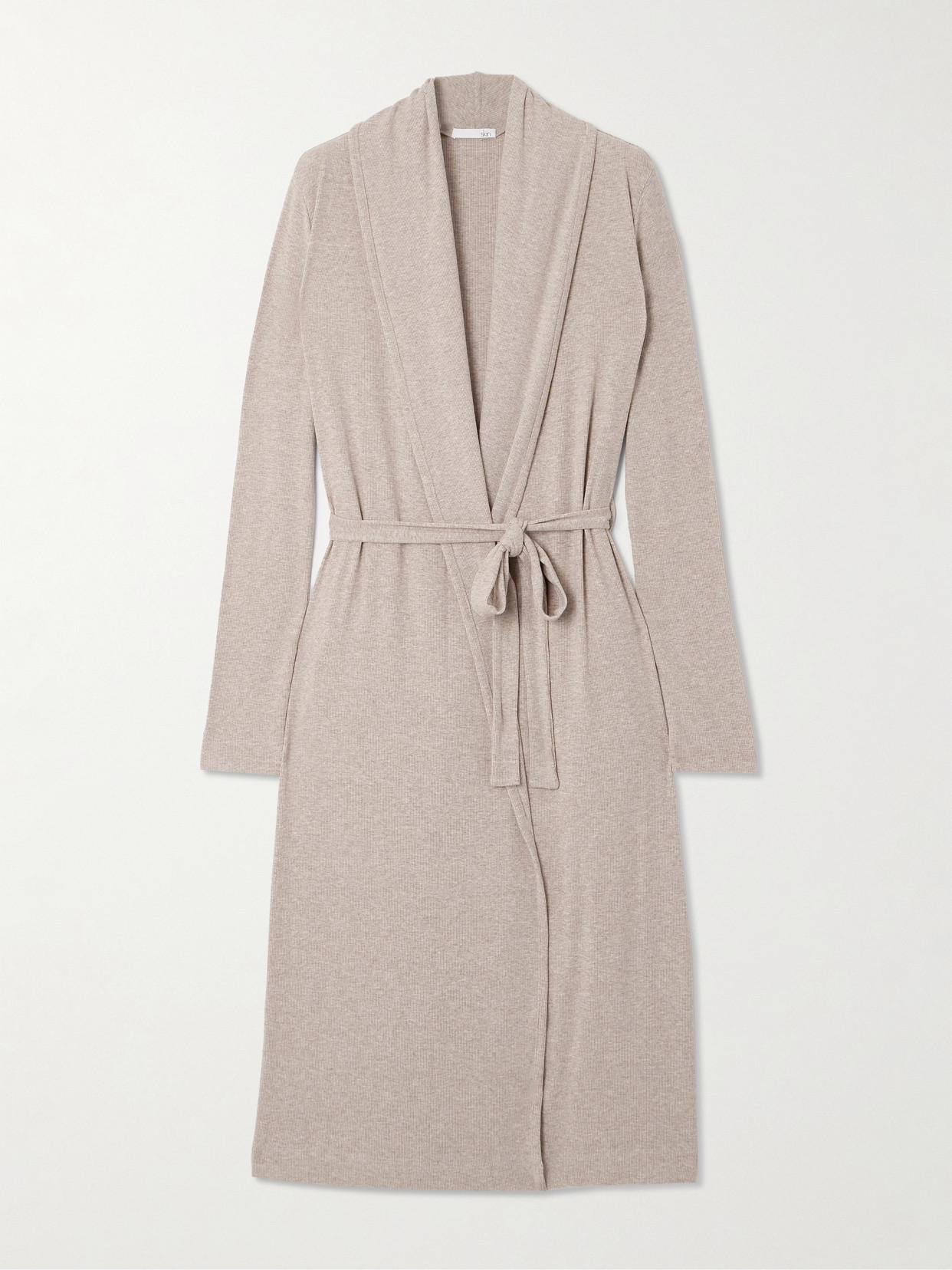 SKIN Ribbed Stretch Robe in Gray | endource
