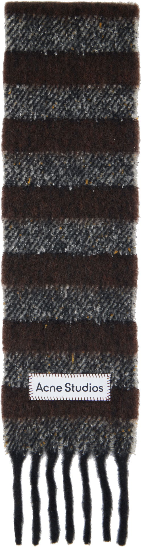 ACNE STUDIOS Brown & Gray Fringed Wool Skinny Scarf | endource