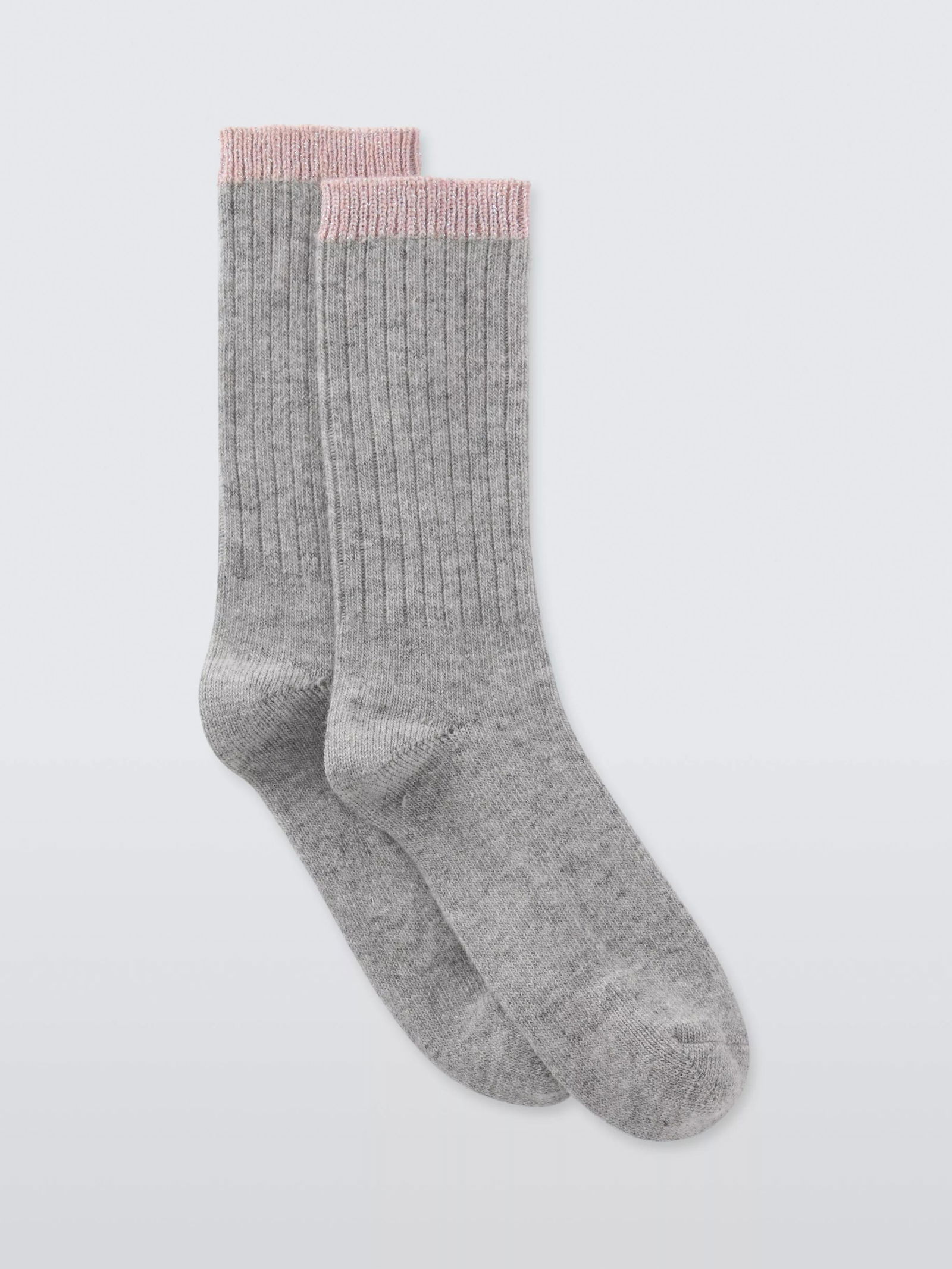 JOHN LEWIS Wool Blend With Cashmere Ribbed Socks in Grey/Pink | endource