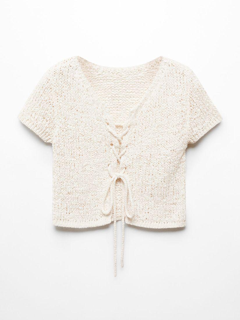 MANGO Mauri Tie Detail Knit Top in White | Endource