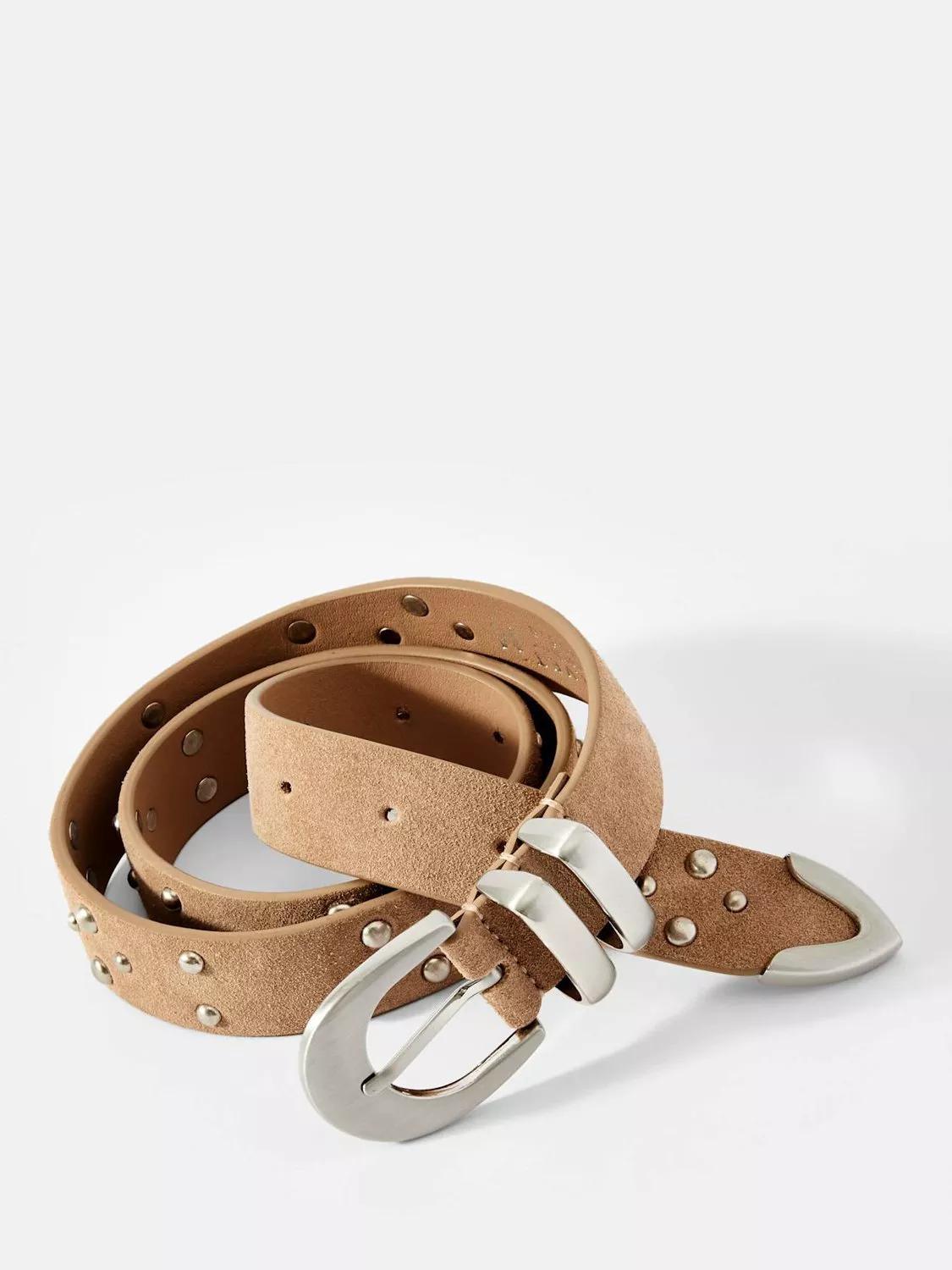MINT VELVET Studded Suede Belt in Natural Multi | endource