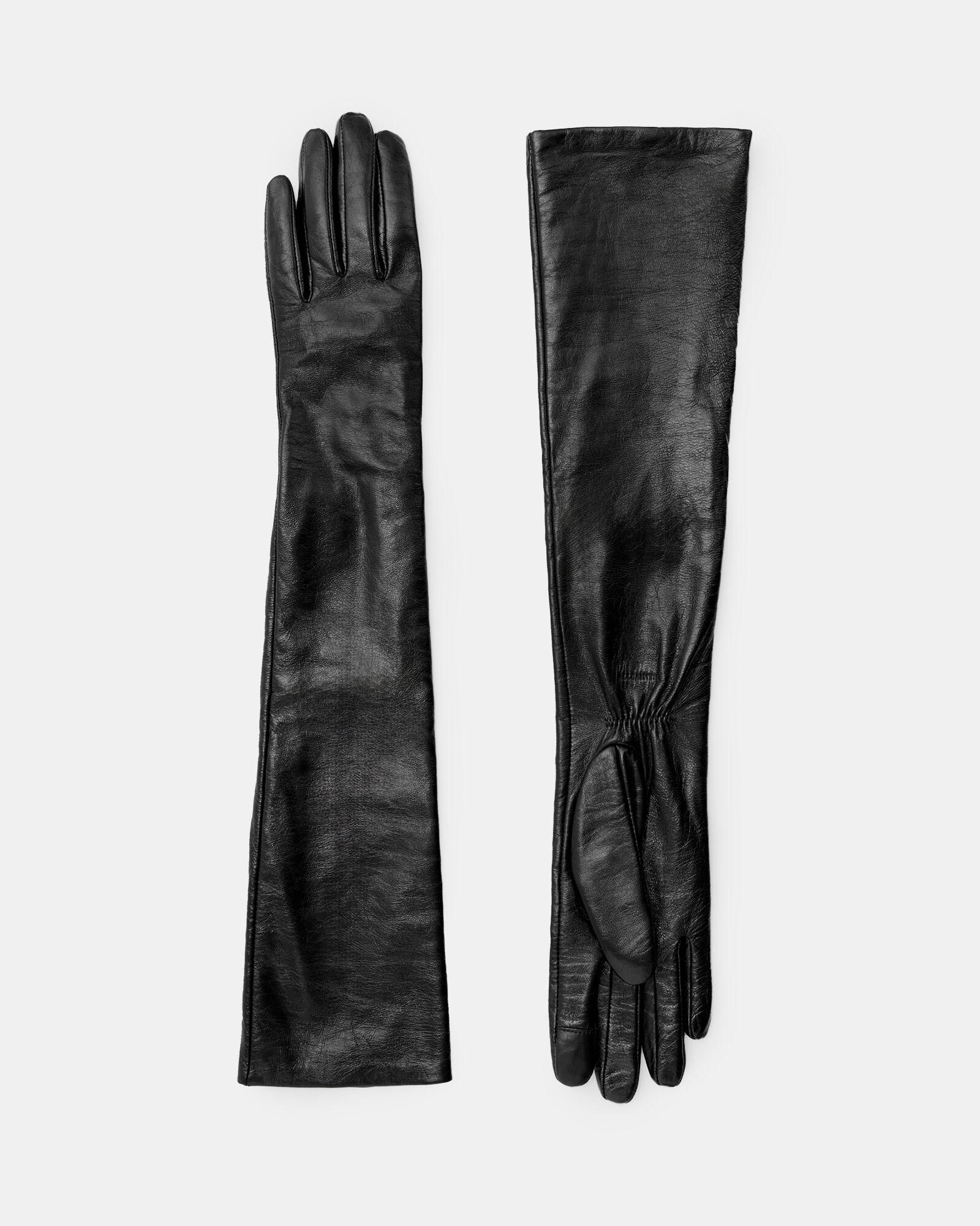 ALLSAINTS Malin Extended Leather Glove in Patent Black | endource