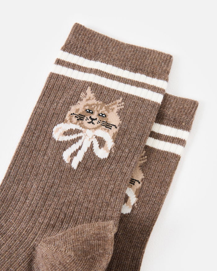 OLIVER BONAS Brown Marl Cat Ribbed Sporty Ankle Socks | endource