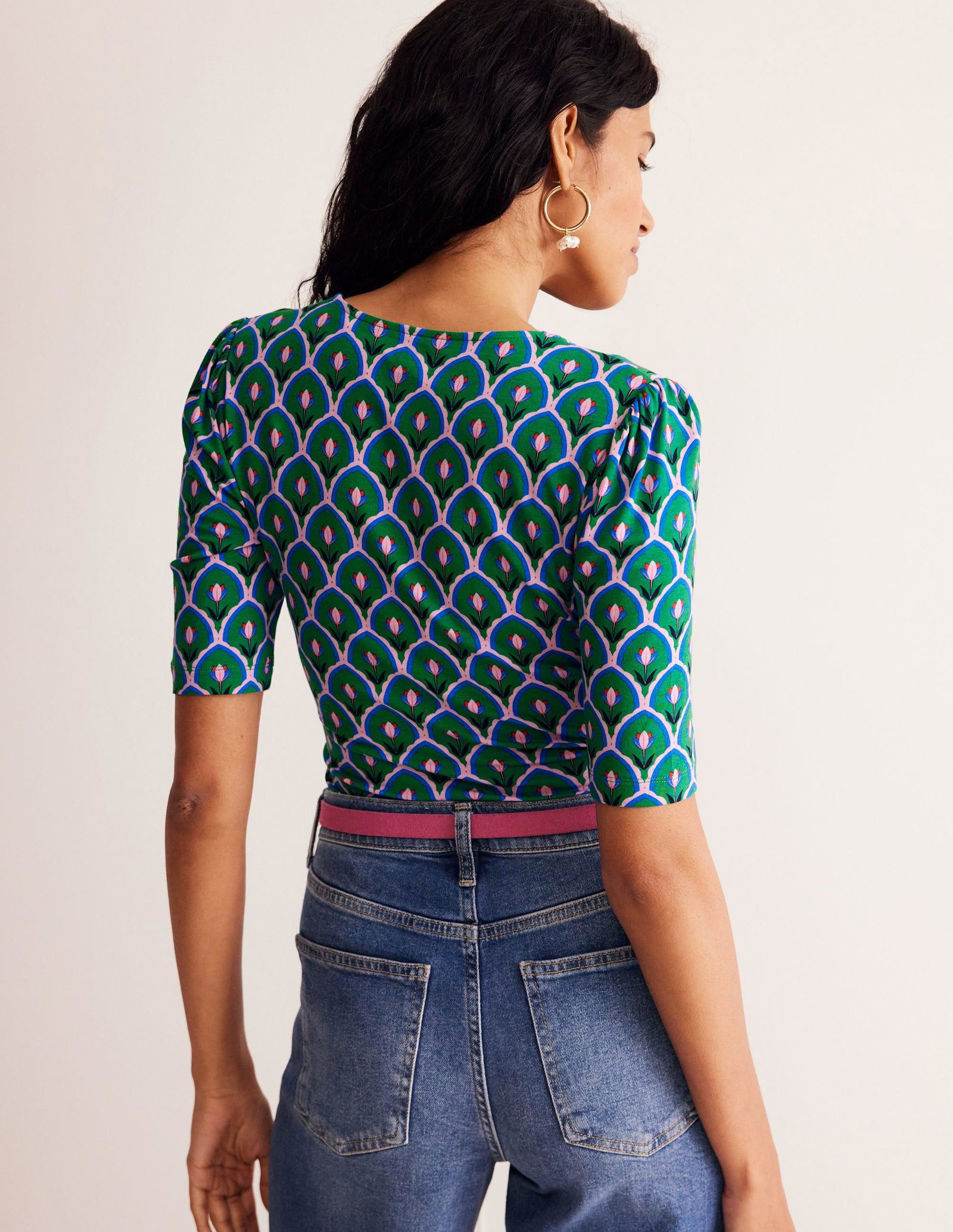BODEN Wrap Front Jersey Top-Rich Emerald, Tulip | endource