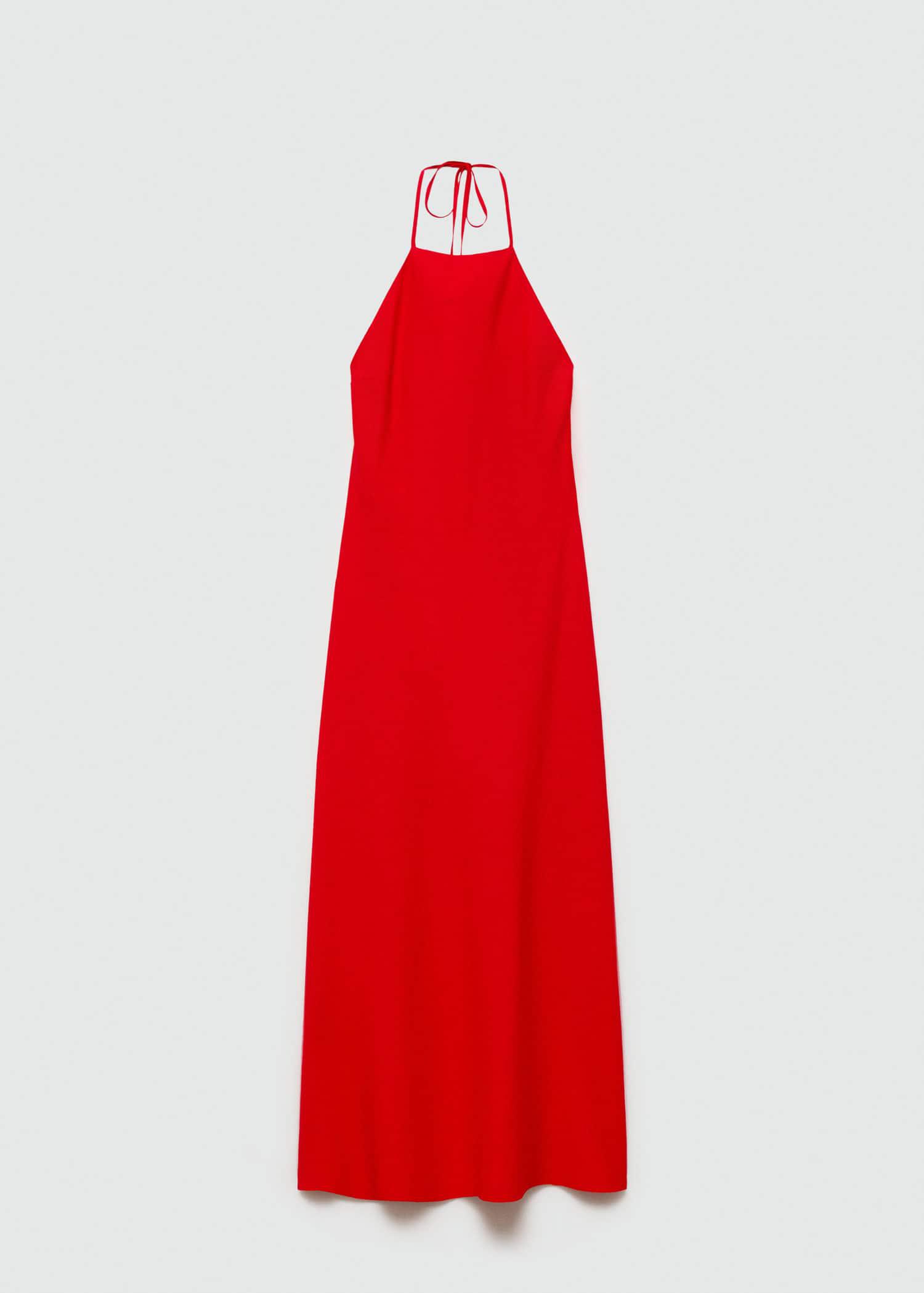 MANGO Halter-Neck Linen Dress in Red | Endource