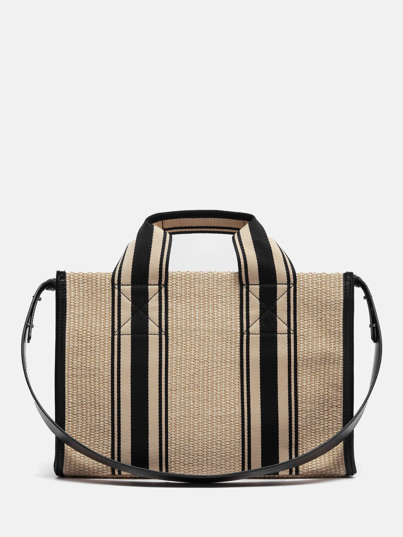 JIGSAW Athena Stripe Woven Tote Bag in Natural/Black | Endource