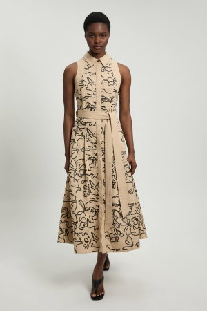 KAREN MILLEN Petite Linen Matte Sequin Collared Midi Dress | endource