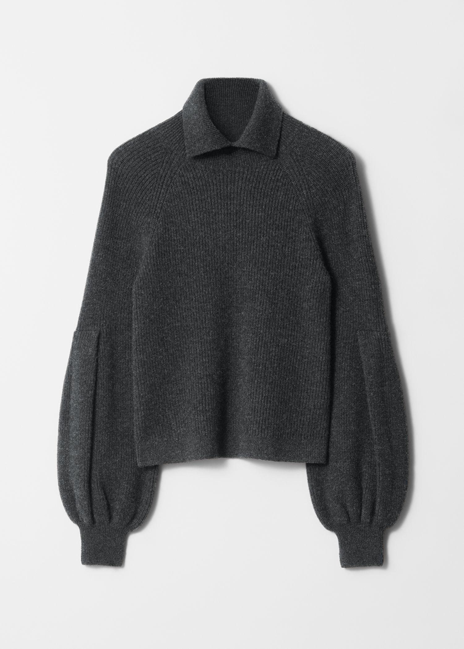 & OTHER STORIES Collared Puff-Sleeve Jumper in Black | endource