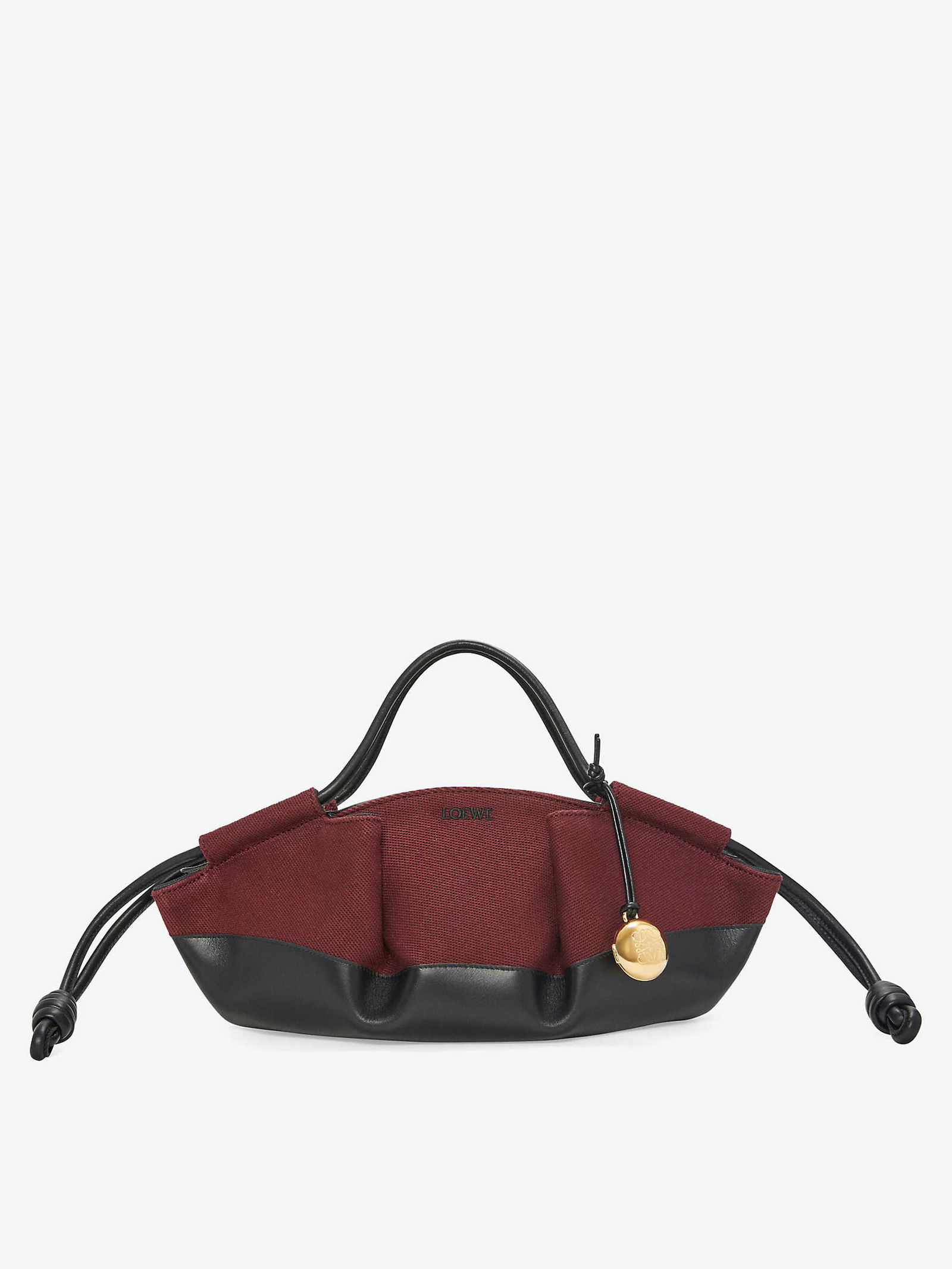 LOEWE Paseo Small Leather And Cotton Shoulder Bag in BURGUNDY/BLACK ...