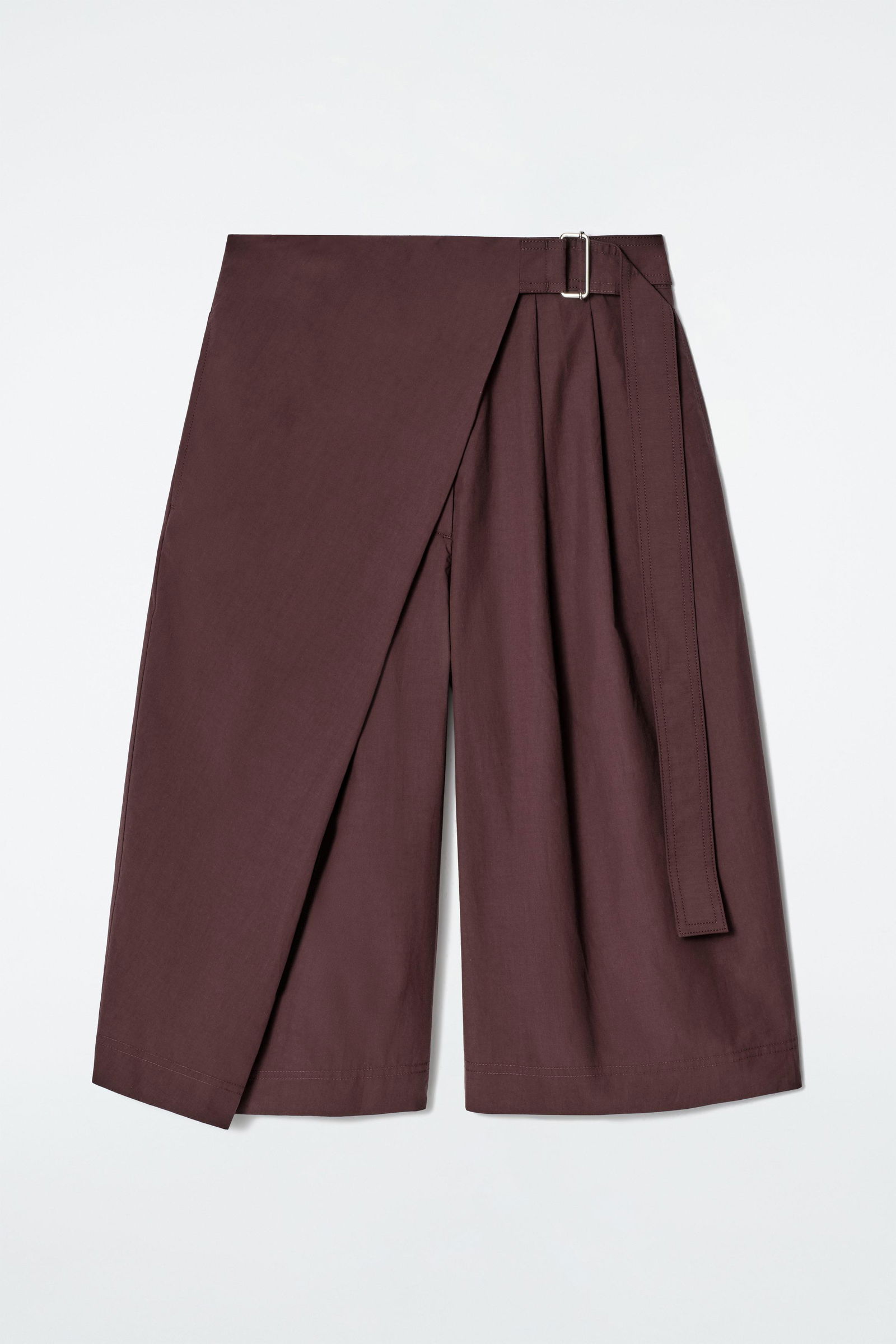 COS Belted Wrap-Front Cotton Shorts in BURGUNDY | endource