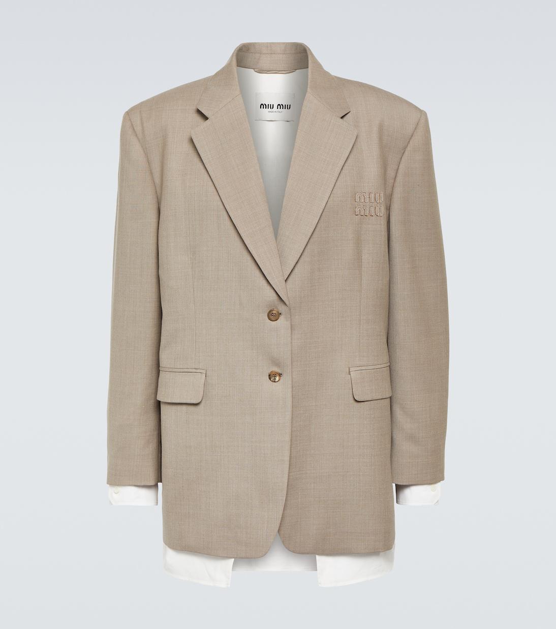 MIU MIU Wool Gabardine Blazer in Beige | Endource