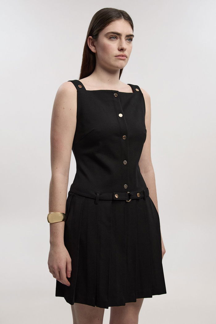 KAREN MILLEN Ponte Button Front Pleated Mini Dress | endource