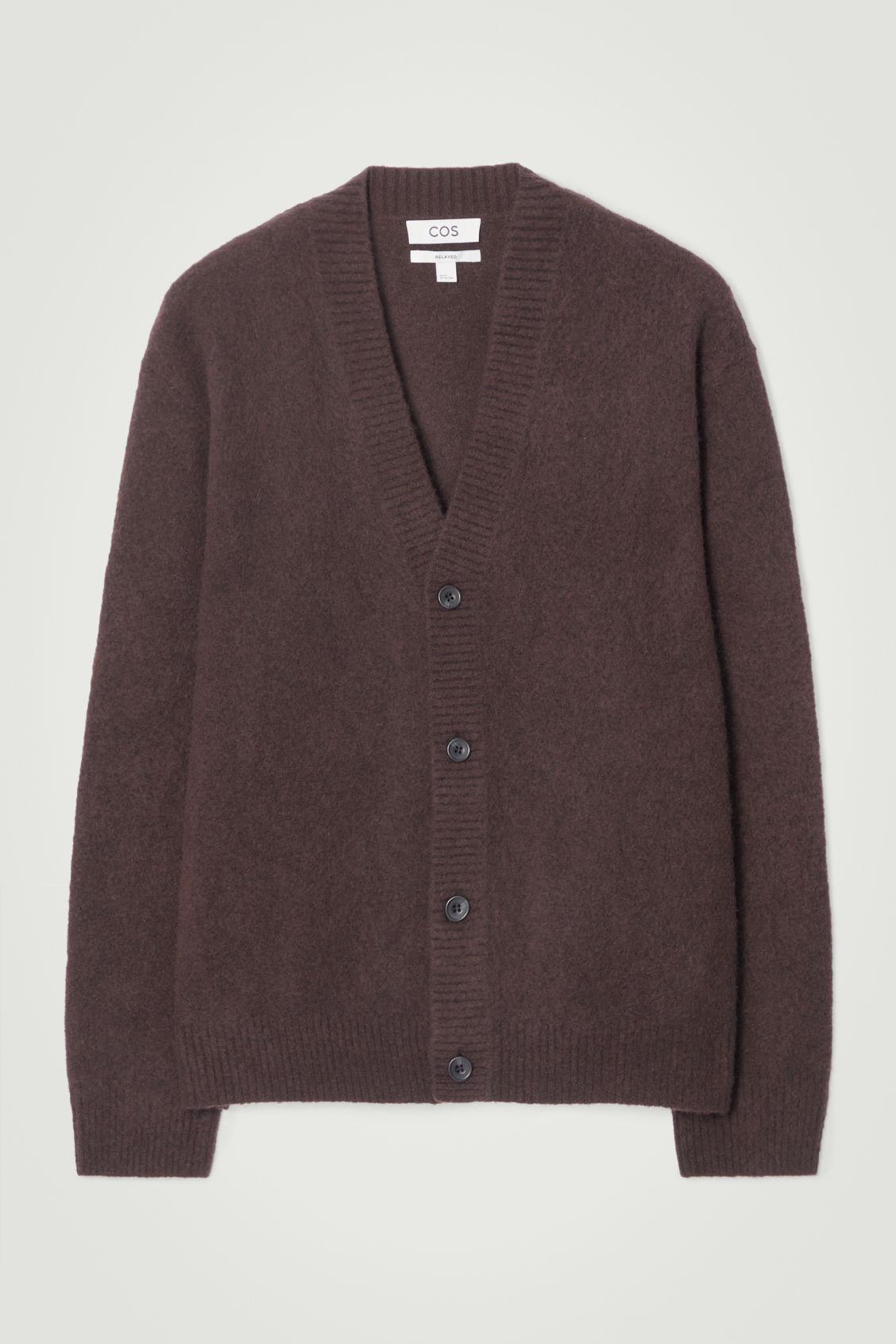 COS Brushed-Wool V-Neck Cardigan in DARK BROWN | endource