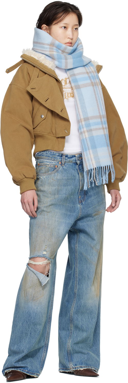 ACNE STUDIOS Blue Logo Fringe Scarf | endource