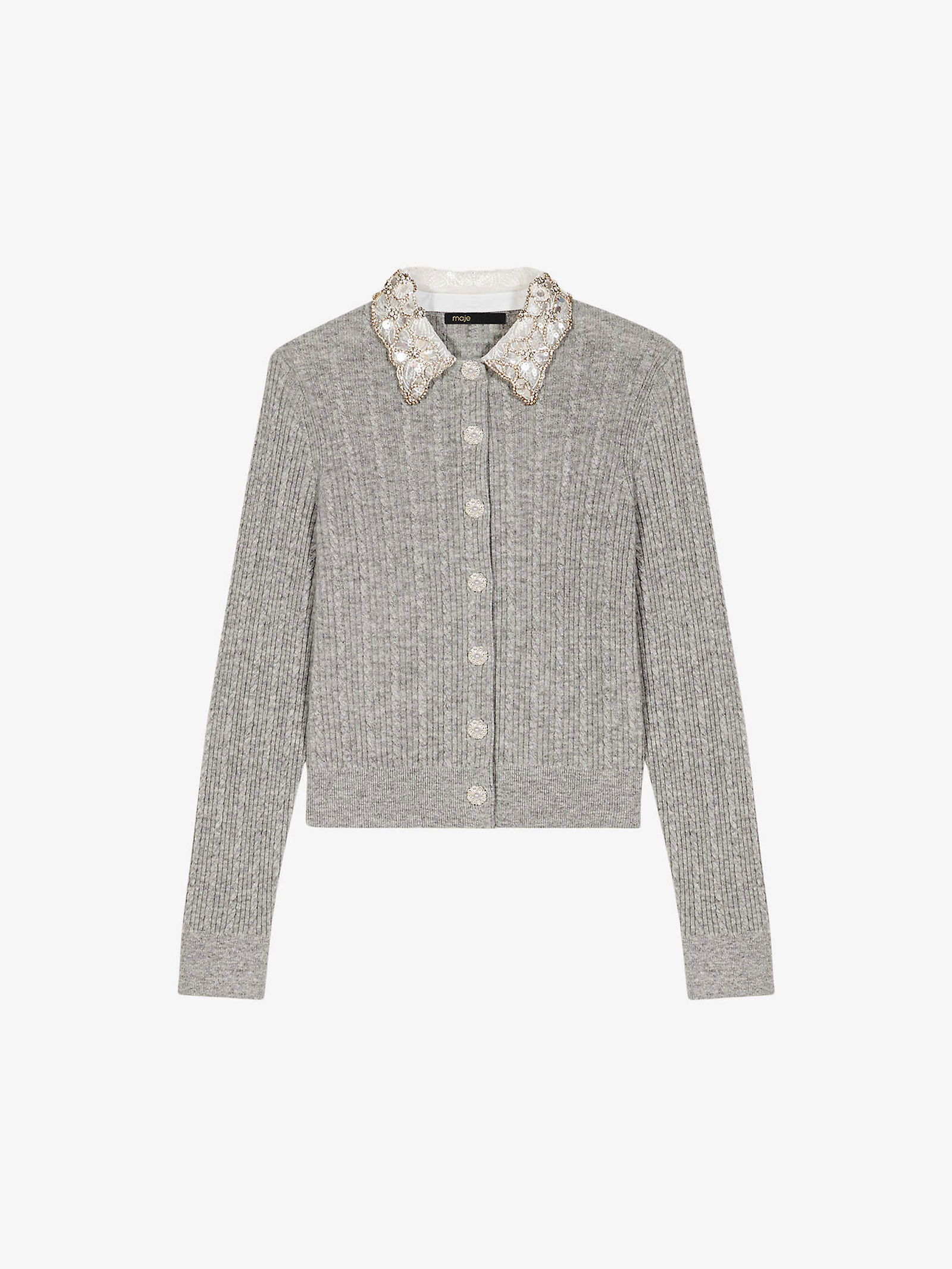 MAJE Embellished-Collar Wool And Cashmere Cardigan in NOIR / GRIS ...