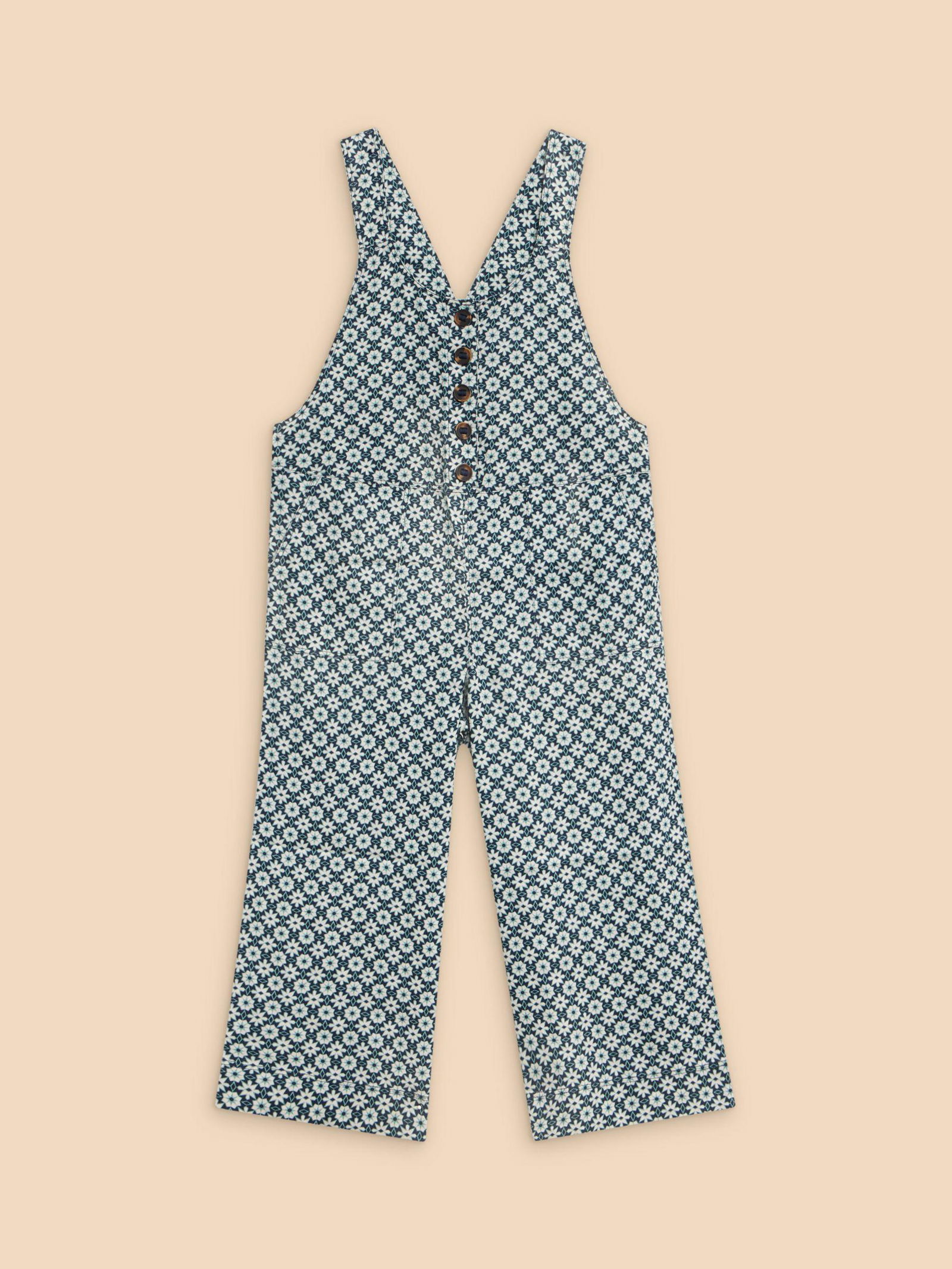 WHITE STUFF Viola Linen Dungarees in Green Print | endource