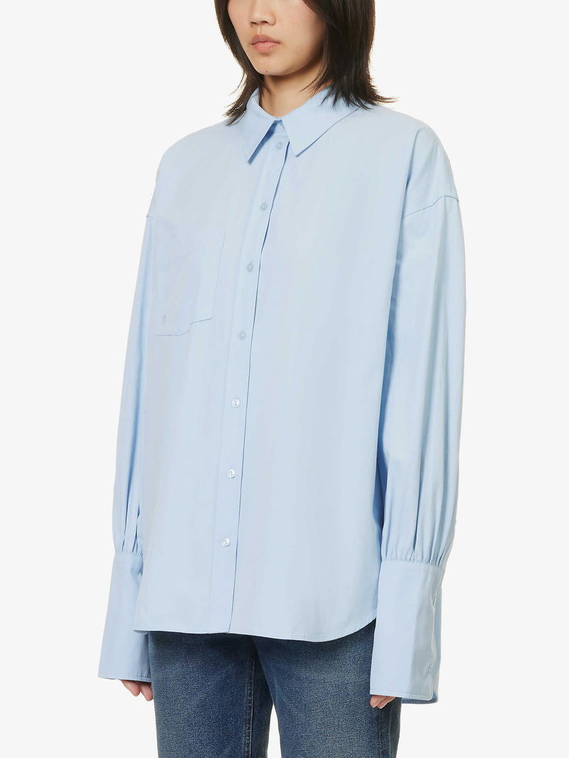 Anine Bing Maxine Logo Embroidered Cotton Shirt In Blue Endource