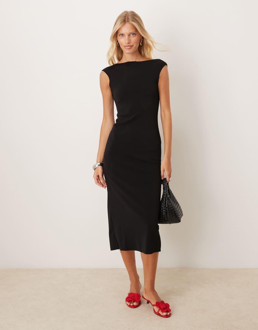 MANGO Scoop Neck Backless Midi Dress in BLACK | endource