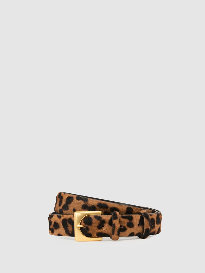 REISS Pony-Hair Leopard Square-Buckle Belt In Animal | endource