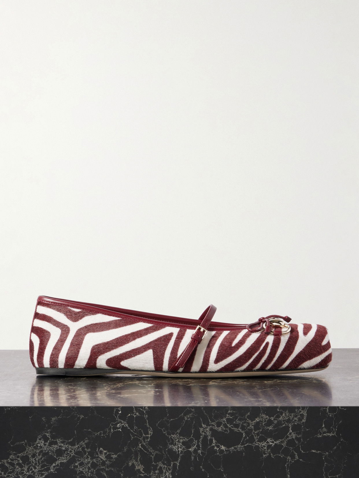GUCCI Horsebit-Detailed Zebra-Print Calf Hair Ballet Flats | endource