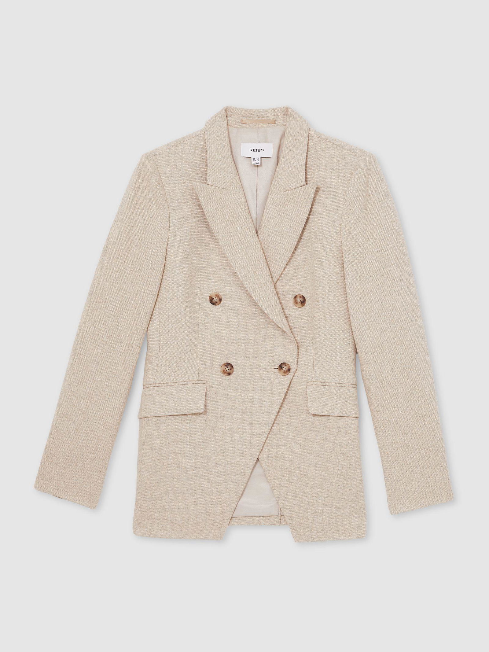 REISS Devon Linen-Blend Double-Breasted Suit Jacket in Neutral | endource