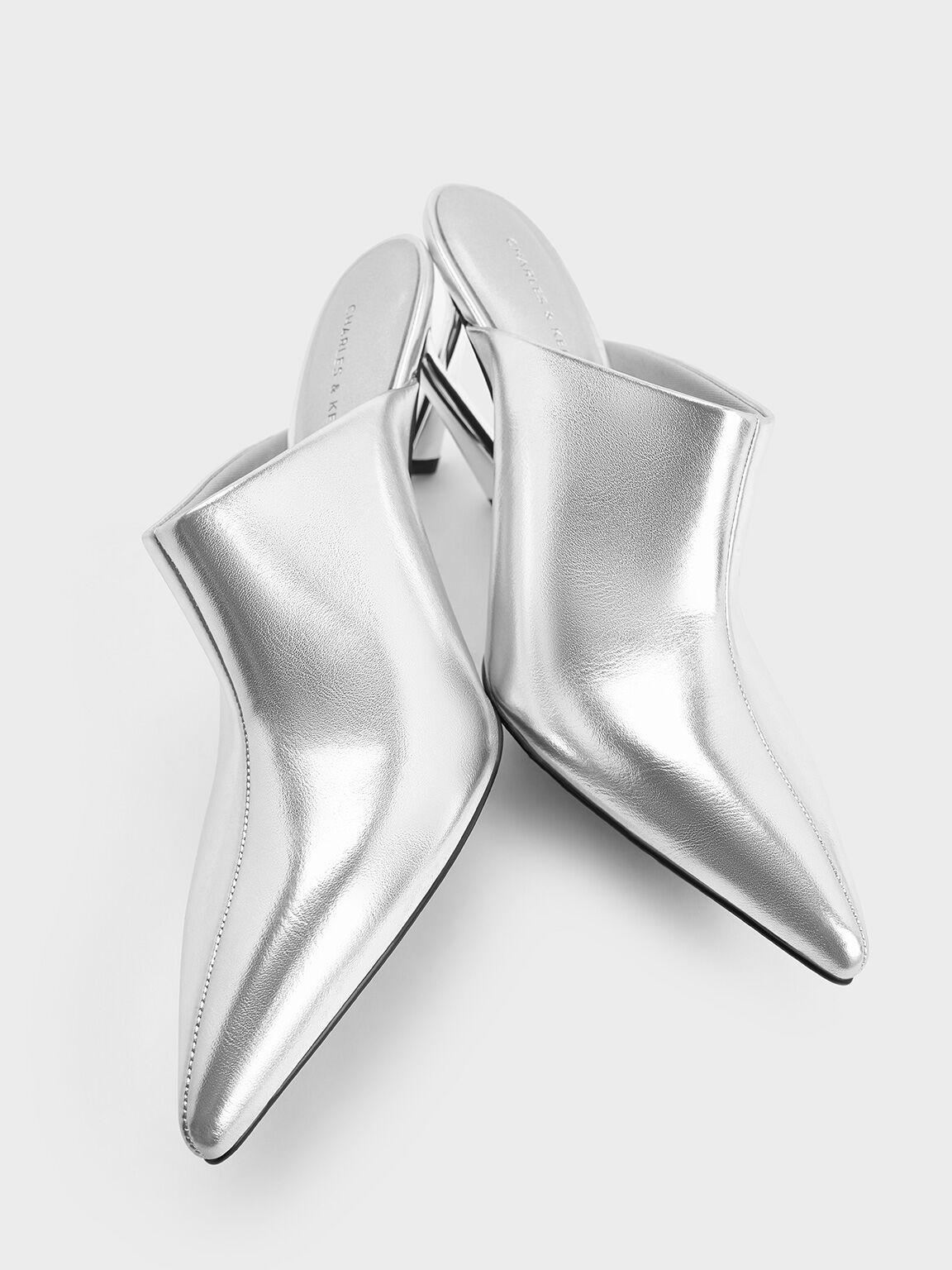 CHARLES & KEITH Metallic High-Vamp Pointed-Toe Heeled Mules | endource
