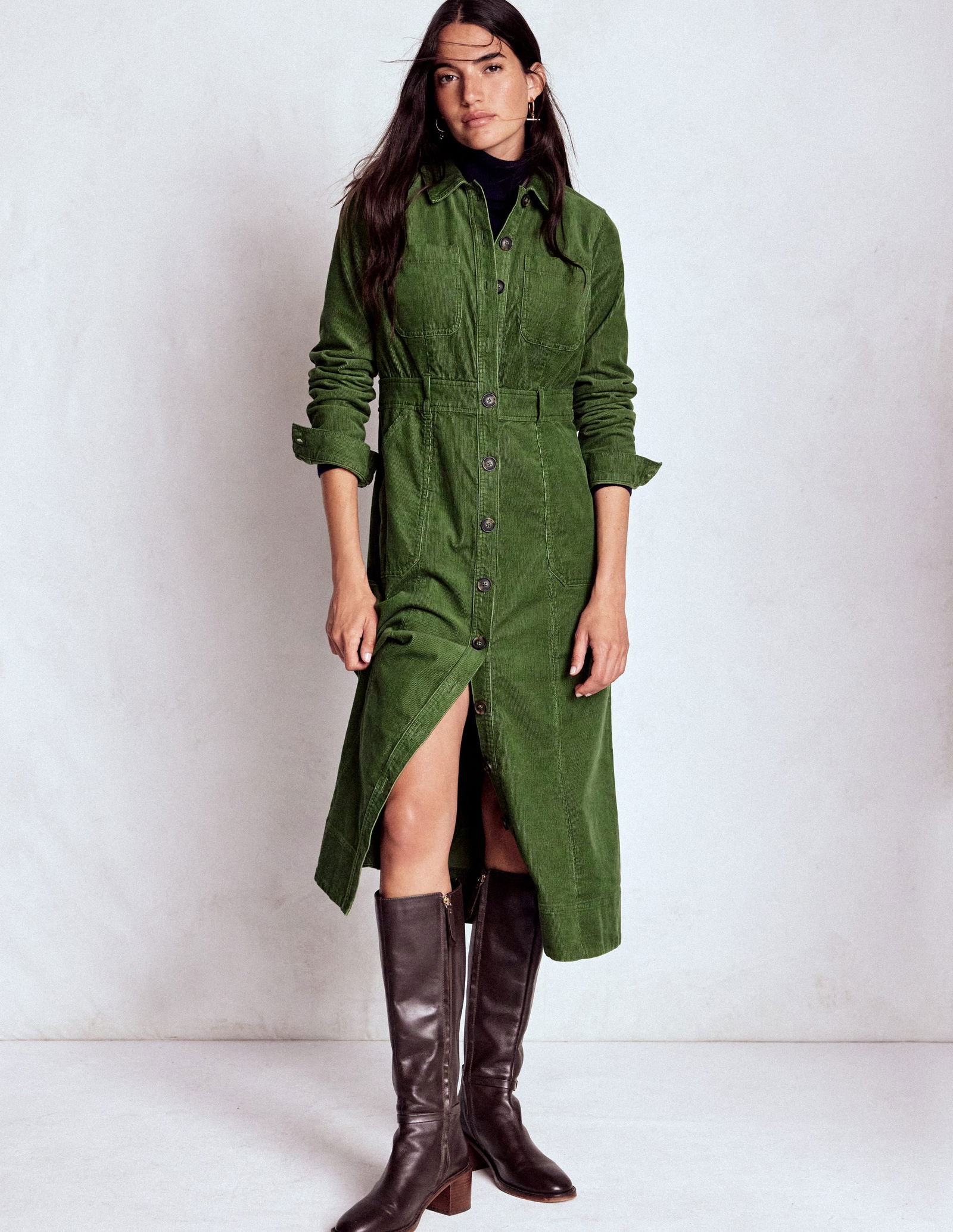 BODEN Amanda Cord Midi Dress-Fern | endource