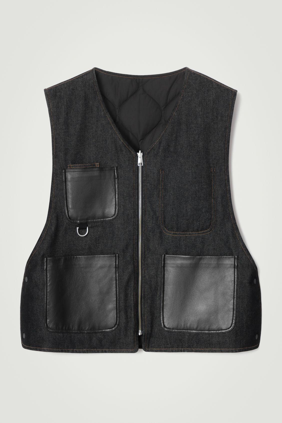 COS Reversible Denim Utility Gilet in INDIGO / BLACK | endource