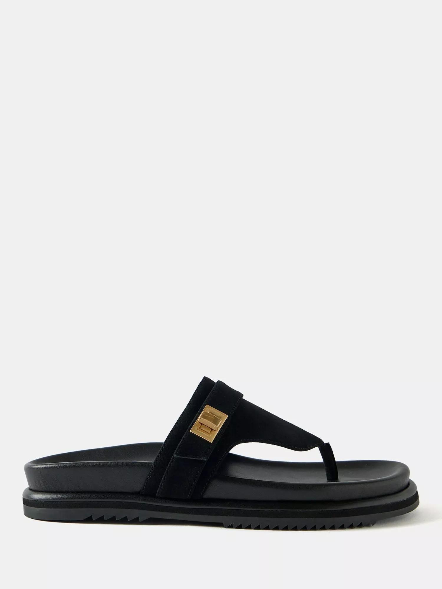 MINT VELVET Suede Chunky Twist Lock Flip Flops in Black | endource