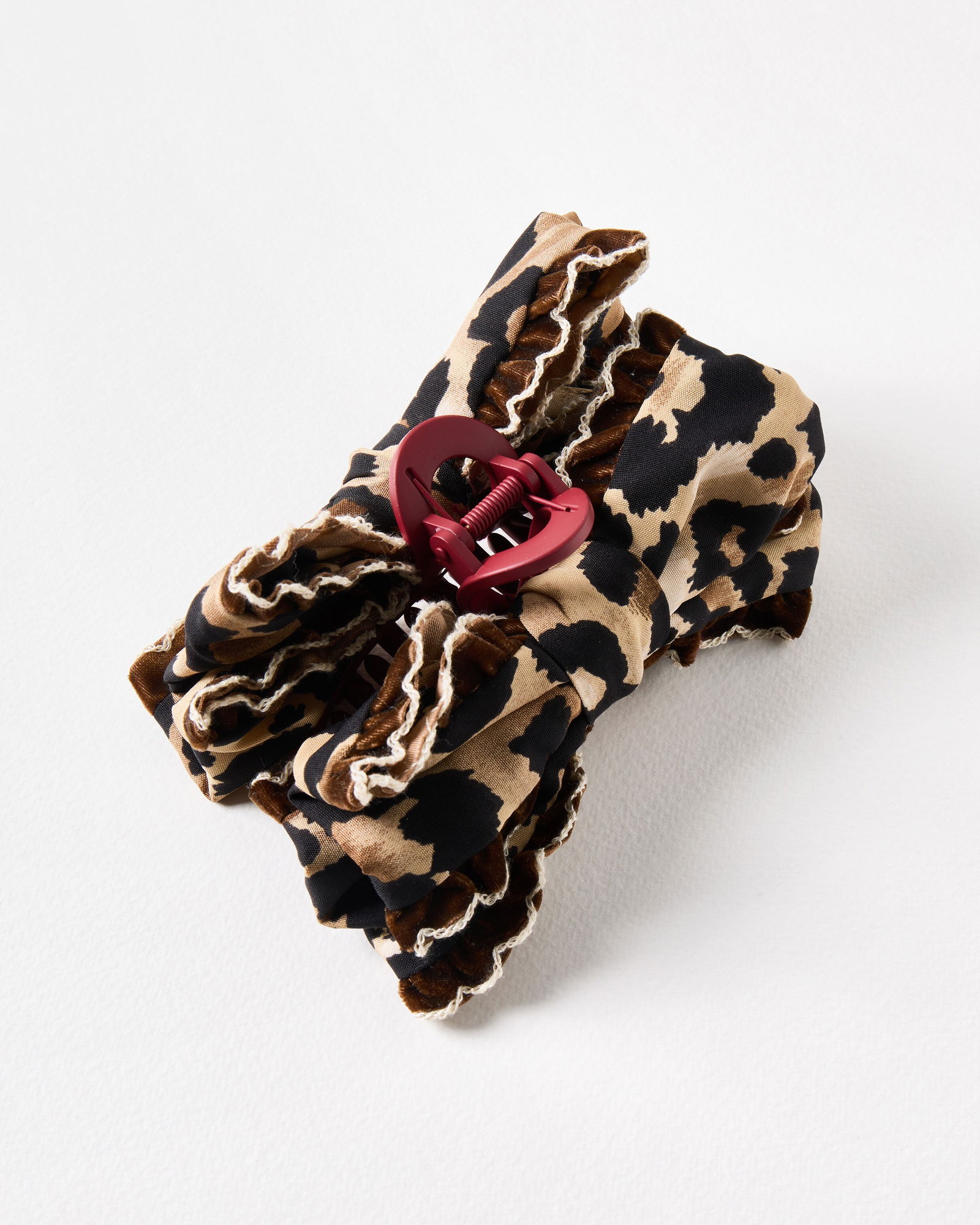 OLIVER BONAS Suzette Leopard Print Frill Trim Bow Claw Clip | endource