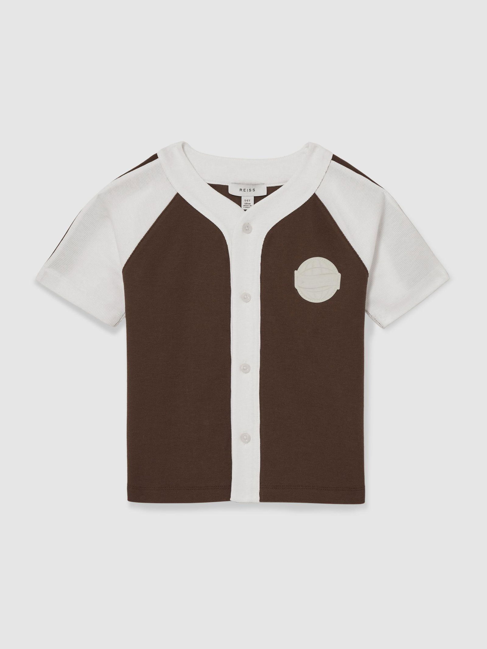 REISS Cotton Waffle-Knit Badge Shirt in Chocolate Brown / Off White ...