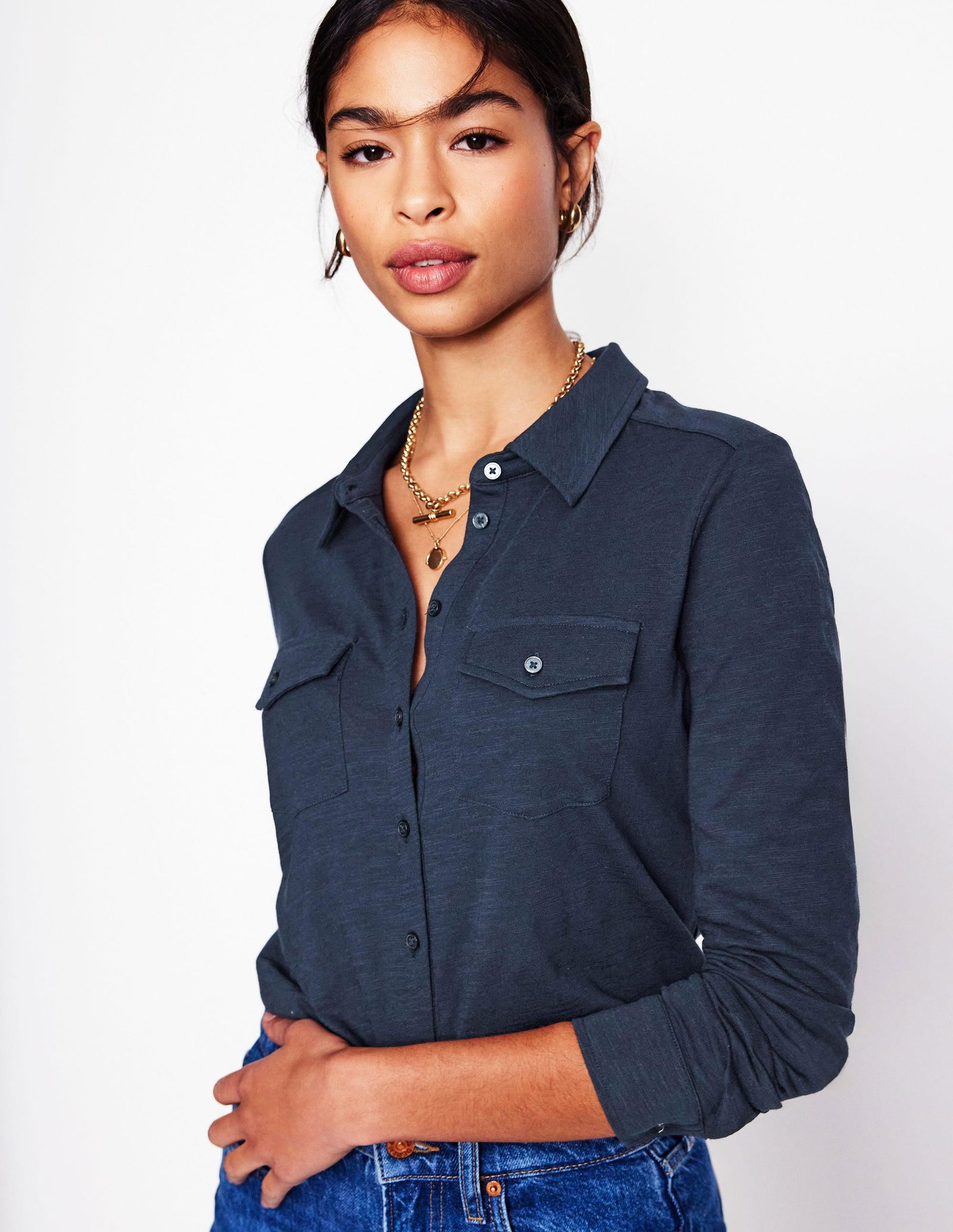 BODEN Amy Jersey Shirt-Navy | endource