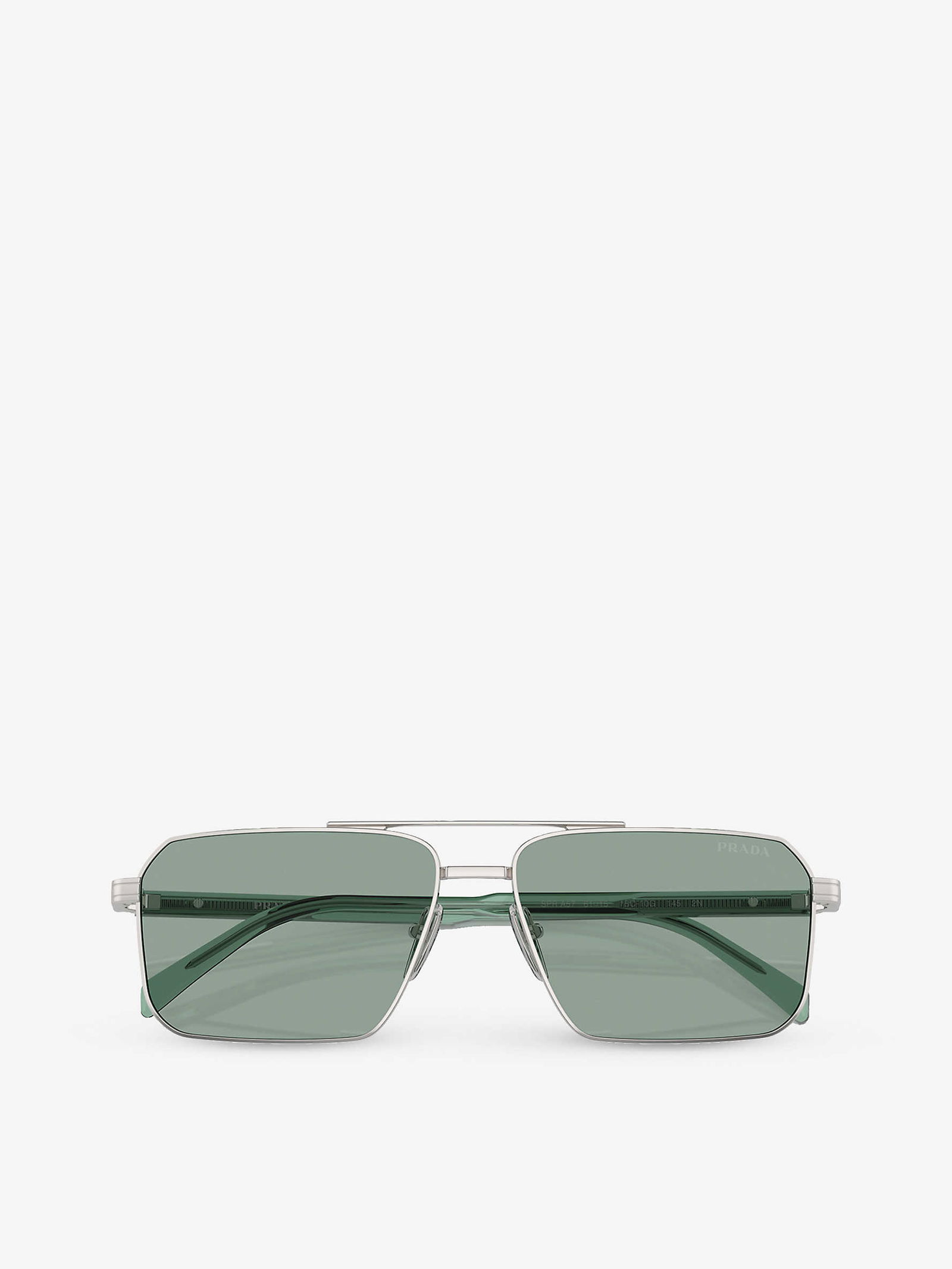 PRADA PR A57S Rectangle-Frame Metal Sunglasses in SILVER | Endource