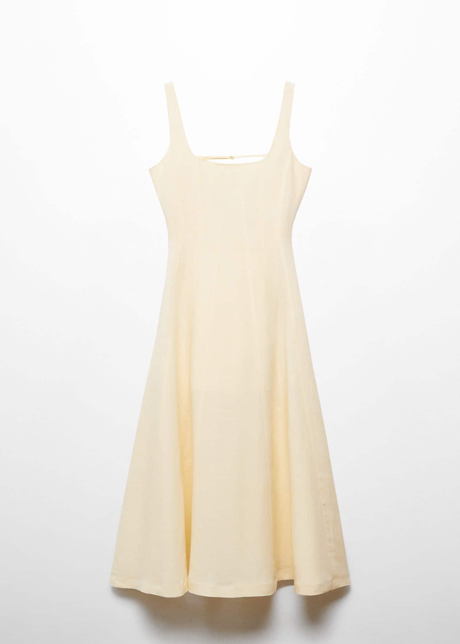 MANGO Open Back Linen Dress in Pastel Yellow | endource