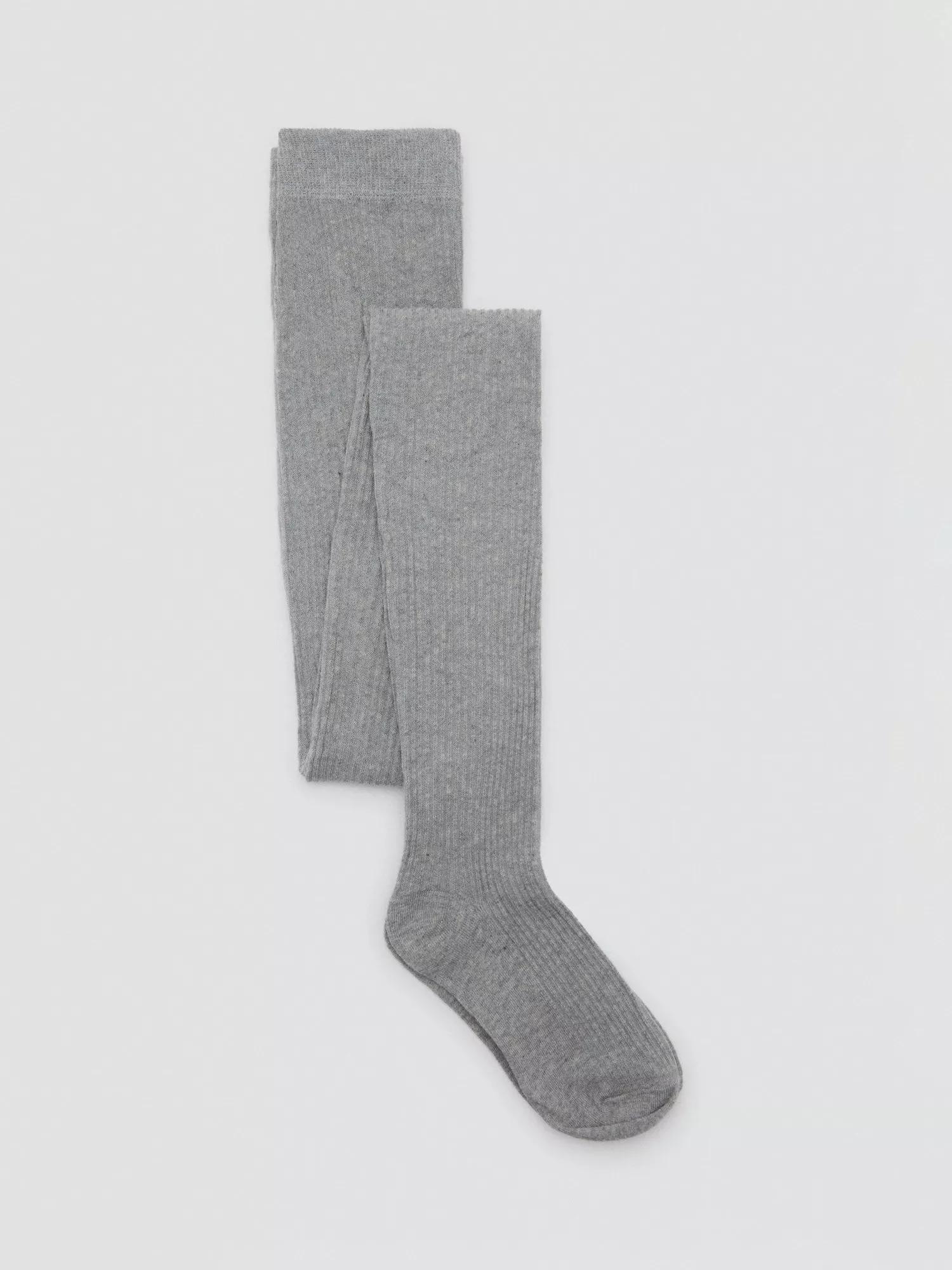 MANGO Rina Ribbed Tights in Medium Grey | endource