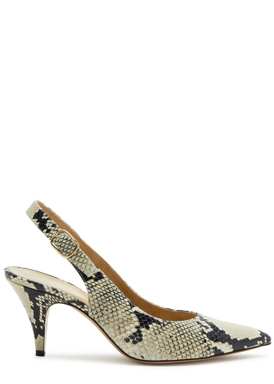 KHAITE River 75 Python-Effect Leather Slingback Pumps | endource