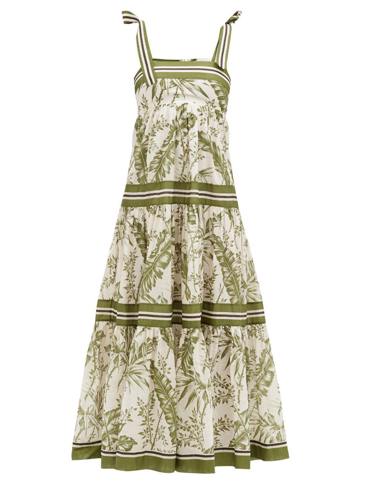 ZIMMERMANN Empire Botanical-Print Cotton-Poplin Midi Dress in Green ...
