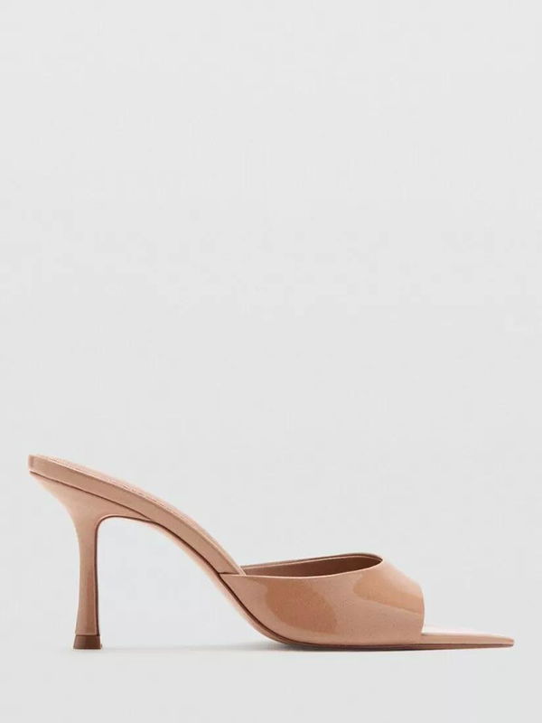 MANGO Patent Stiletto Heel Mule Sandals, Light Tan | endource
